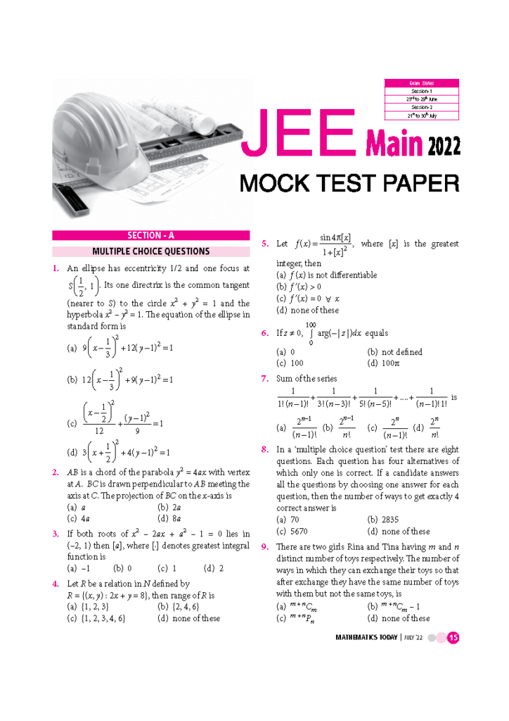 JEE main mock test paper - MTG Learning Media Resources